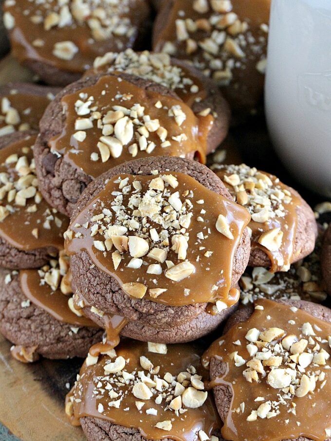Snickers Cookies with Caramel Sauce - Sweet and Savory Meals